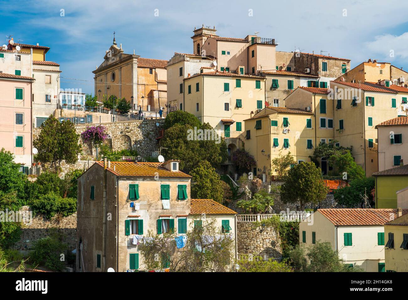 Skyline of Rio Nell` Elba, the most beautiful village of Island of Elba, Tuscan Archipelago ...